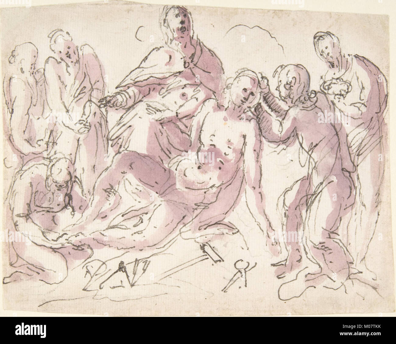 This artwork 'Lamentation over the Dead Christ' depicts mourning, emphasizing grief and devotion ...