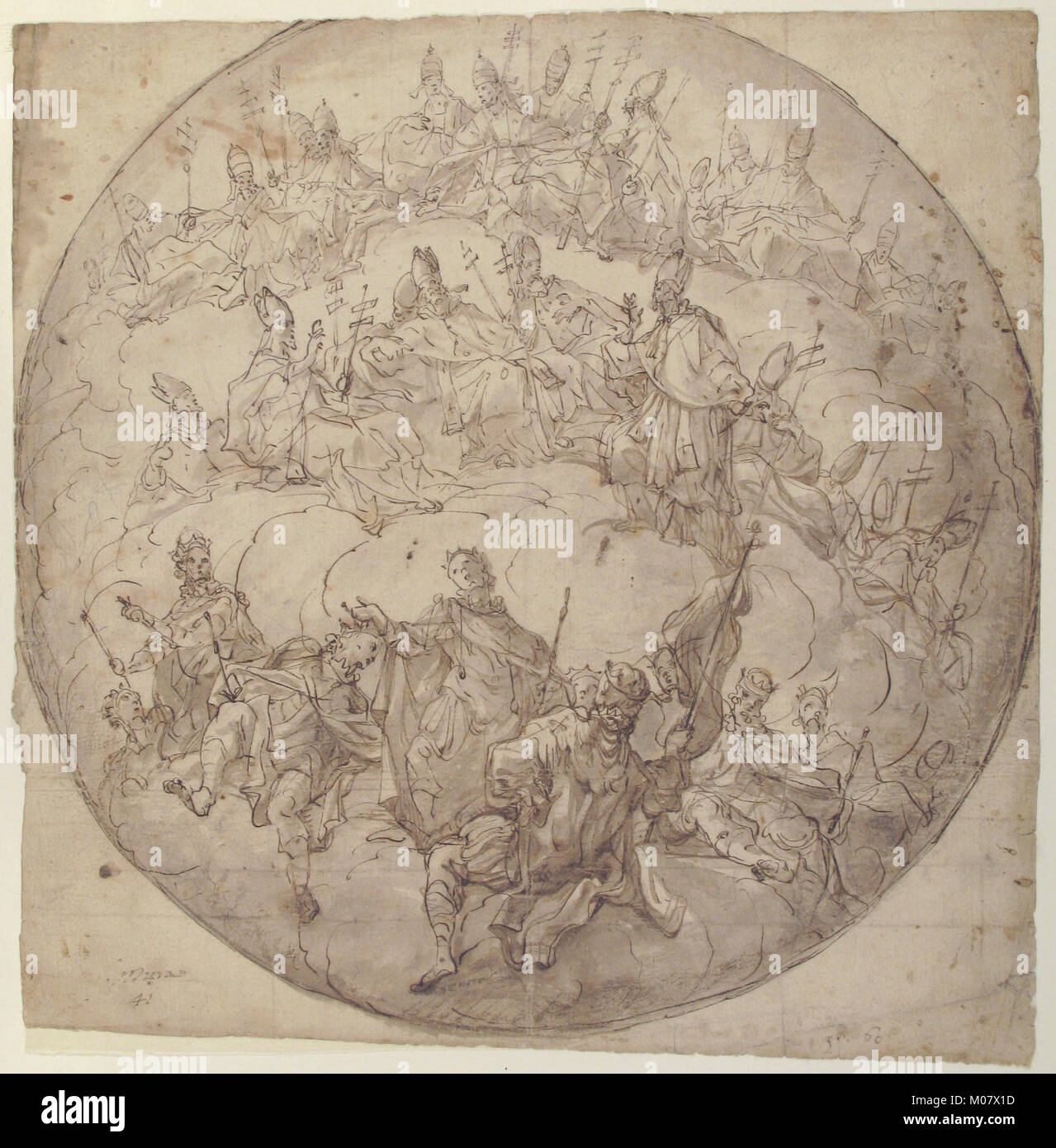 This design for a ceiling decoration, featuring kings, bishops, and ...