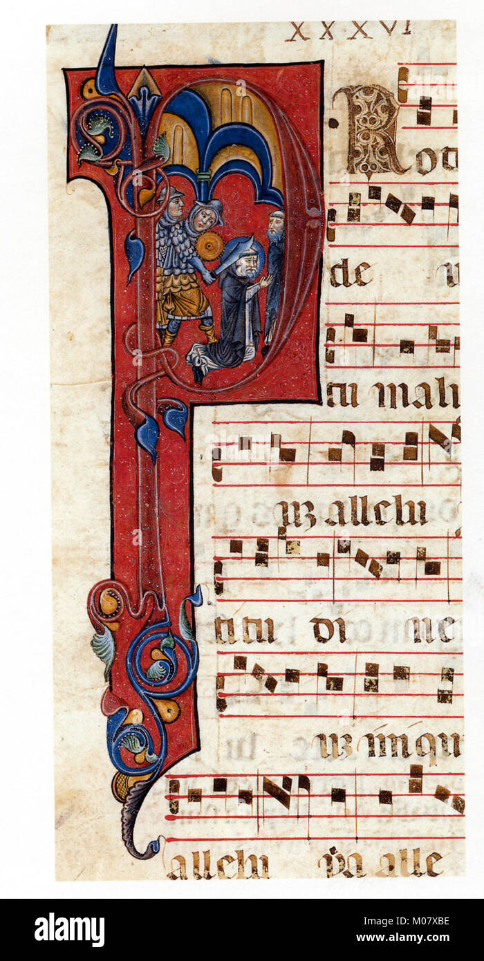 This manuscript leaf illustrates the martyrdom of Saint Peter Martyr ...