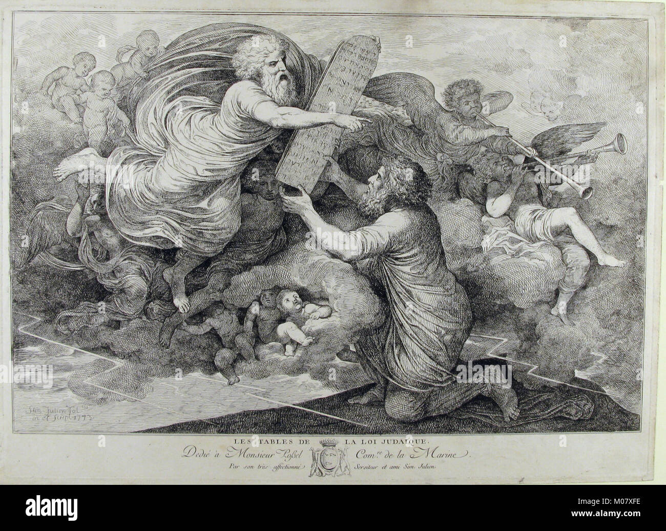 A depiction of Moses receiving the Ten Commandments on Mount Sinai ...