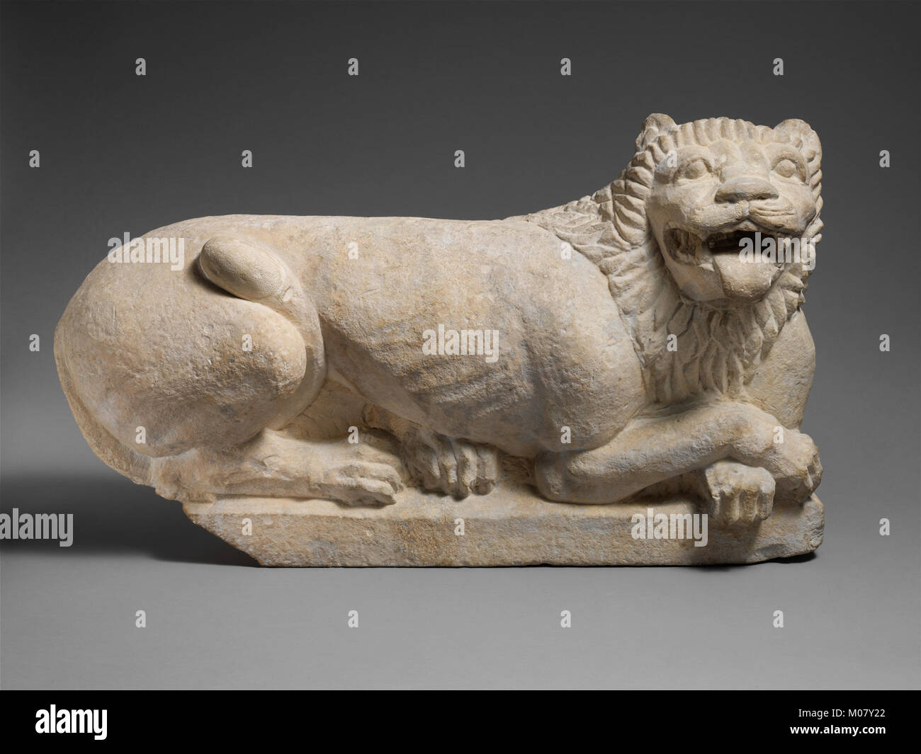 This limestone recumbent lion is a sculptural piece from the MET ...