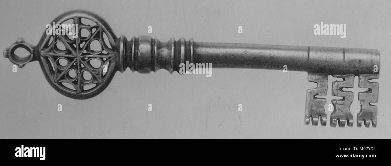 This key, made of metal, likely served as a locking mechanism in a ...