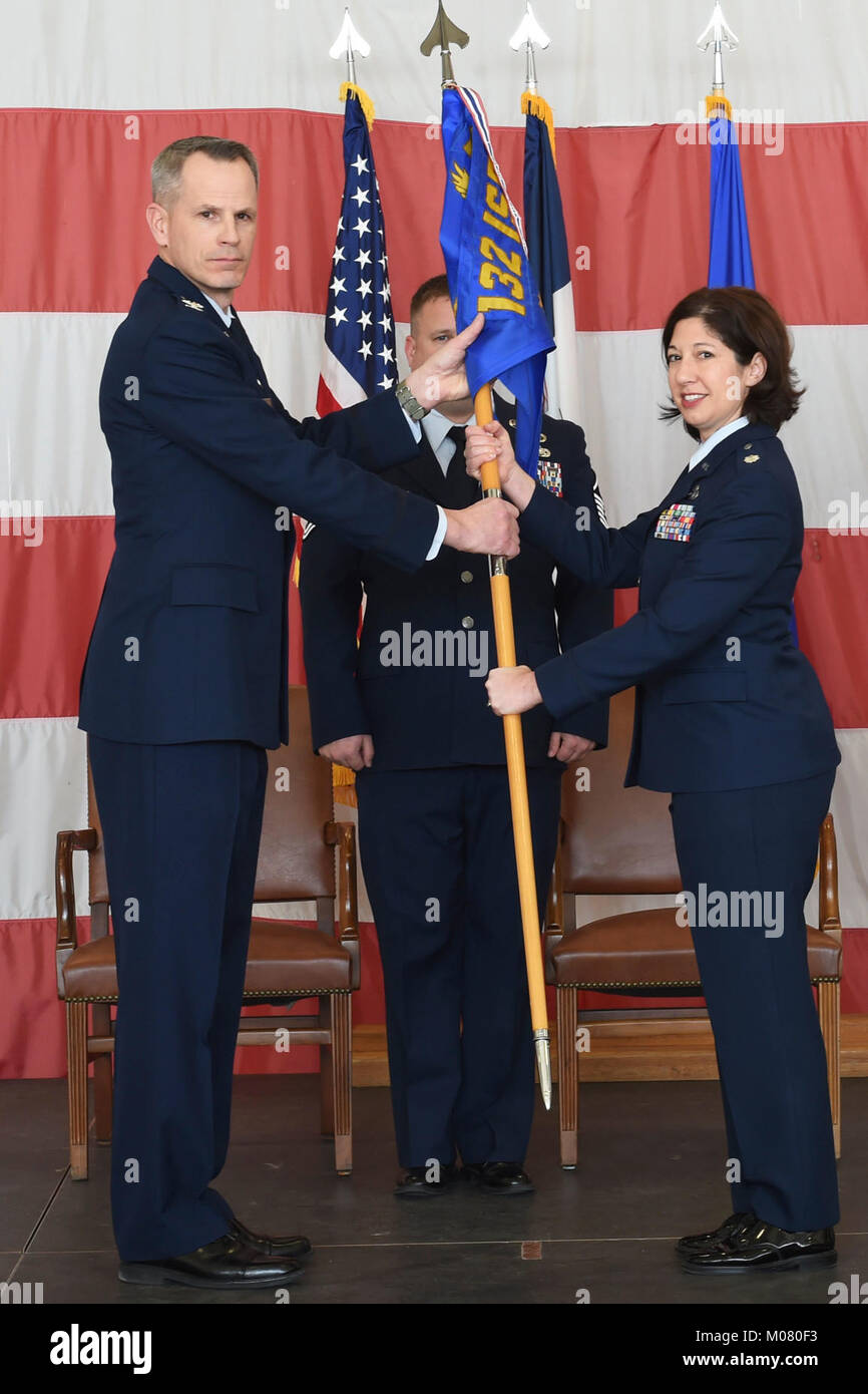 Lt. Col. Alexandra Greenfield (right) assumes command of the 132d ...