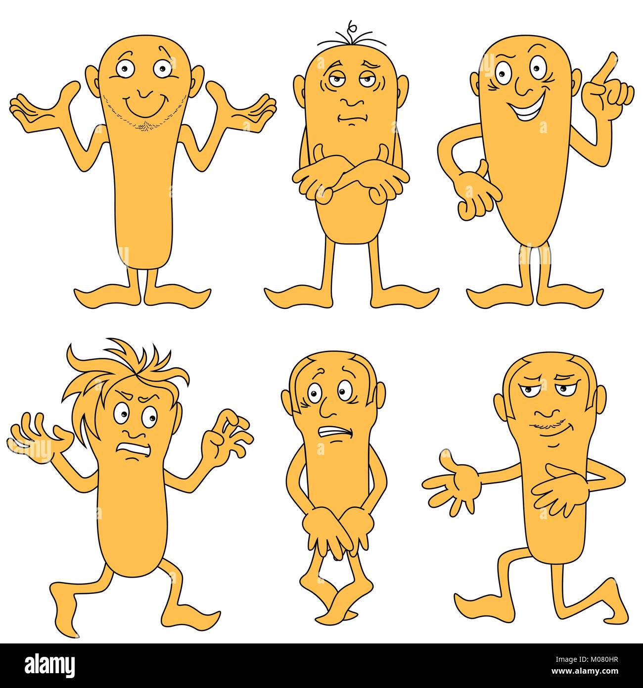 Set of six amusing male characters with various grimaces, cartoon ...