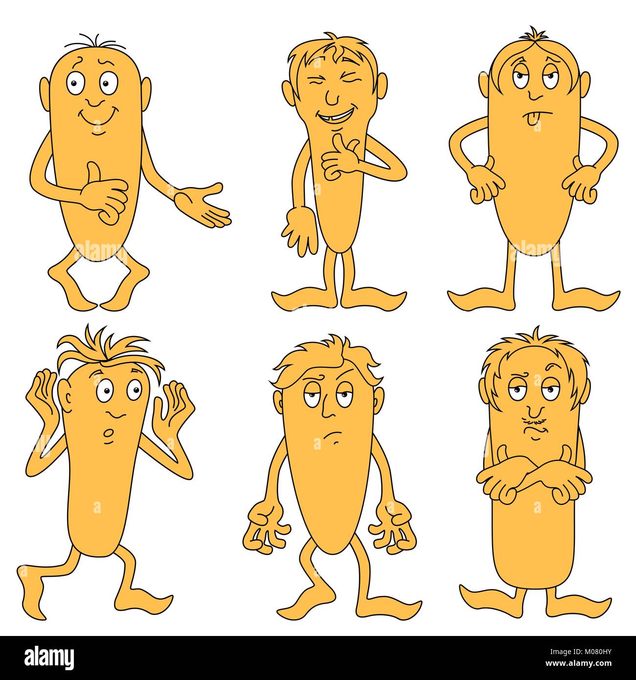 Collection of six amusing male characters with various grimaces ...