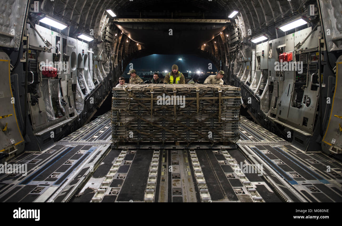 U.S. Air Force C-17 Globemaster III loadmasters, assigned to the 816th ...