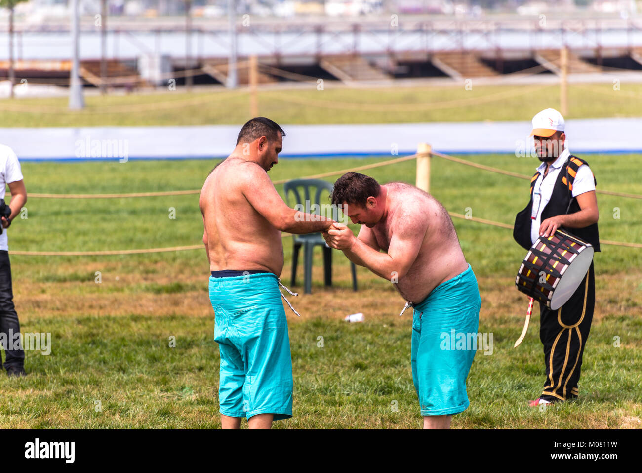 Unidentified people perform shalwar(shalvar or salvar) guresi,(kuroshio ...