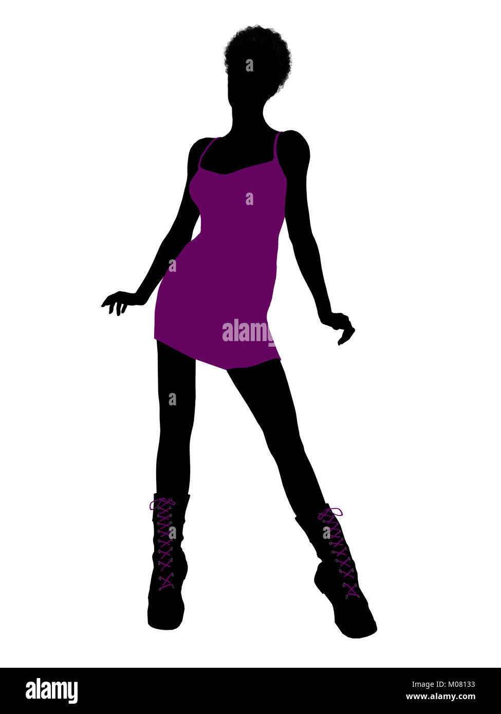 An African American Girl Silhouette Punk Girl On A White Background