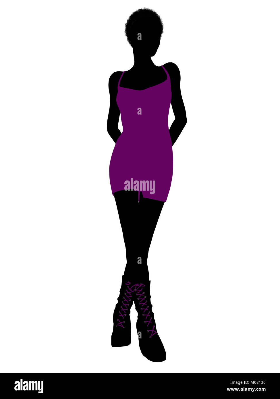 An African American Girl Silhouette Punk Girl On A White Background