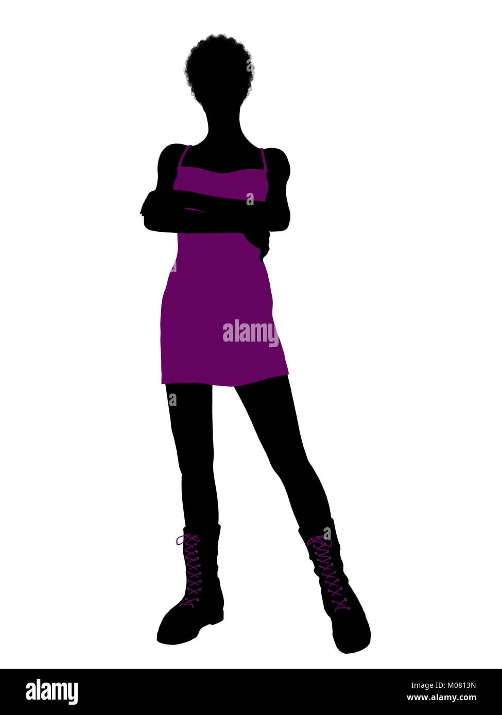 An African American Girl Silhouette Punk Girl On A White Background