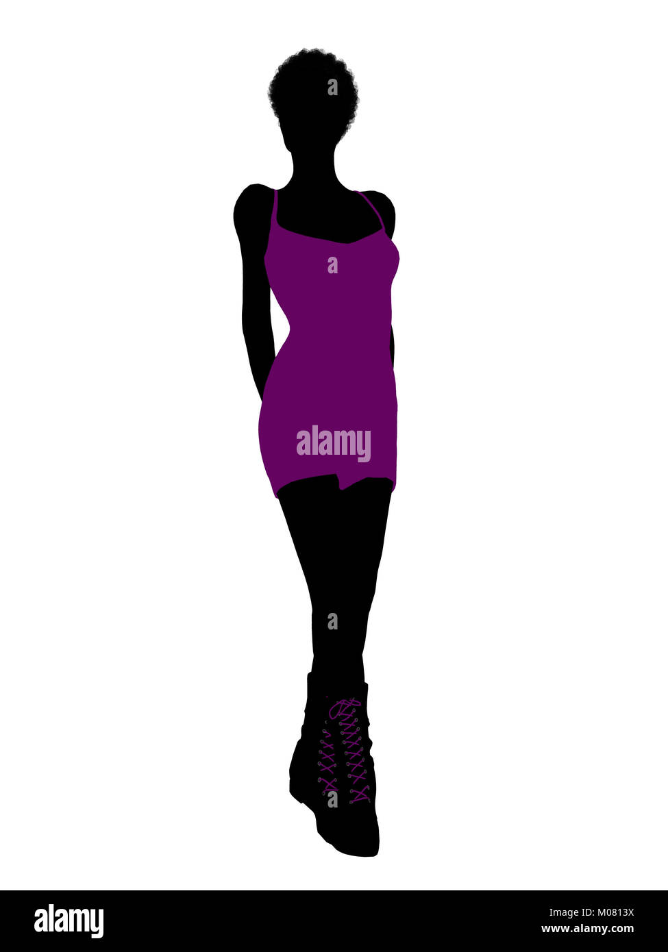An African American Girl Silhouette Punk Girl On A White Background