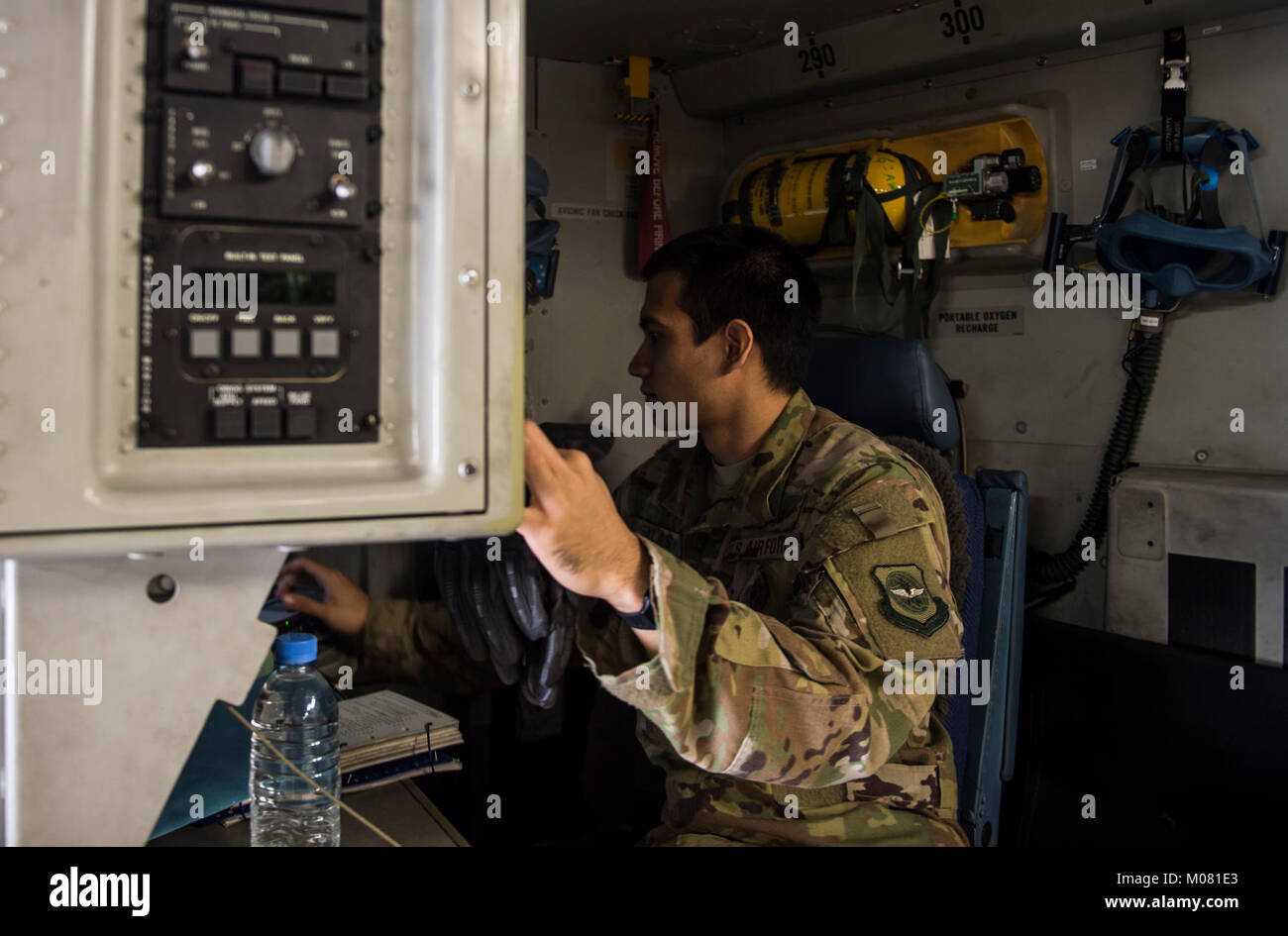 A U.S. Air Force C-17 Globemaster III loadmaster, assigned to the 816th ...