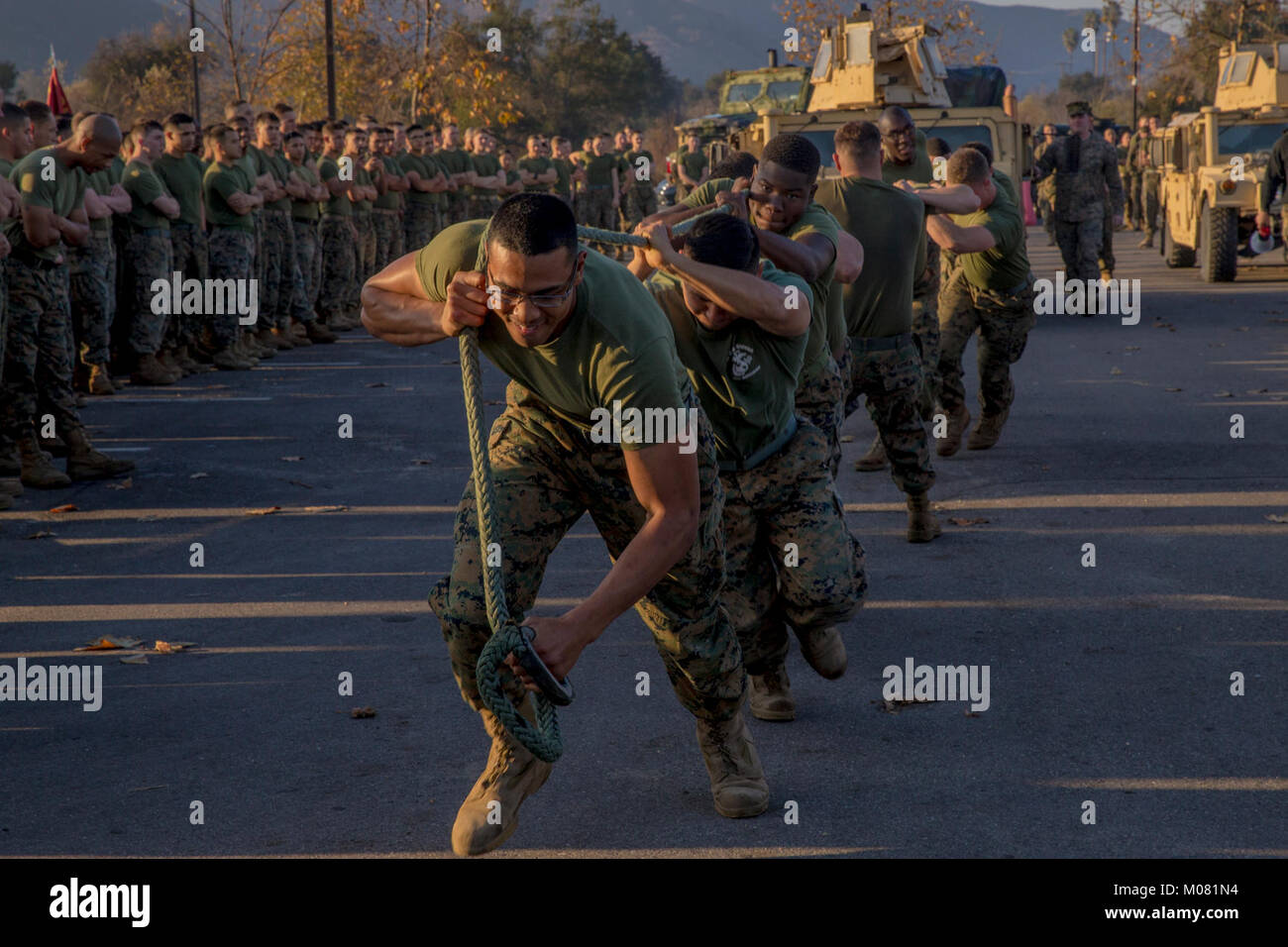 U.S. Marines with 11th Marine Regiment, 1st Marine Division, pull a ...