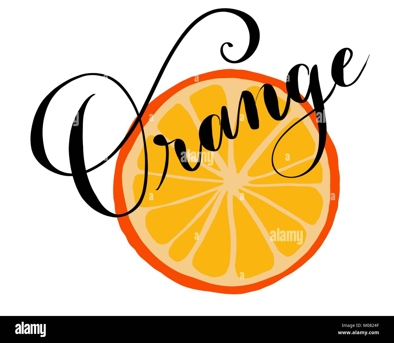 illustration of an orange with handlettered text, fresh fruit slice for ...