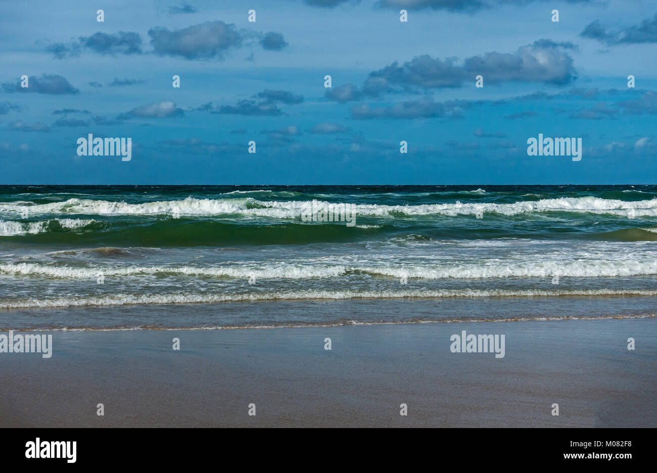 Waves from the North Sea (Vesterhavet) breaking on the beach at ...