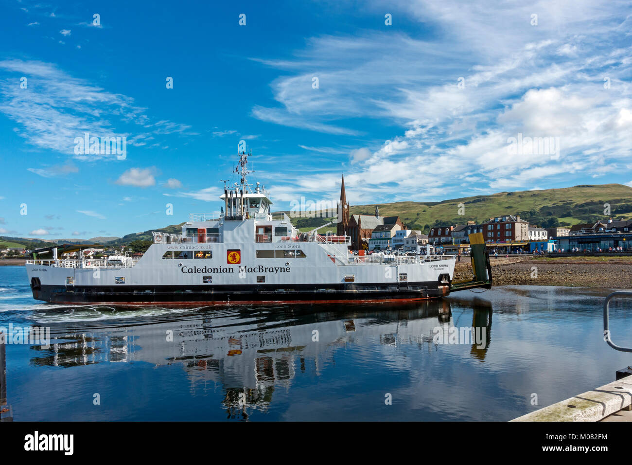 Caledonian MacBrayne car and passenger ferry Loch Shira arriving at the ...