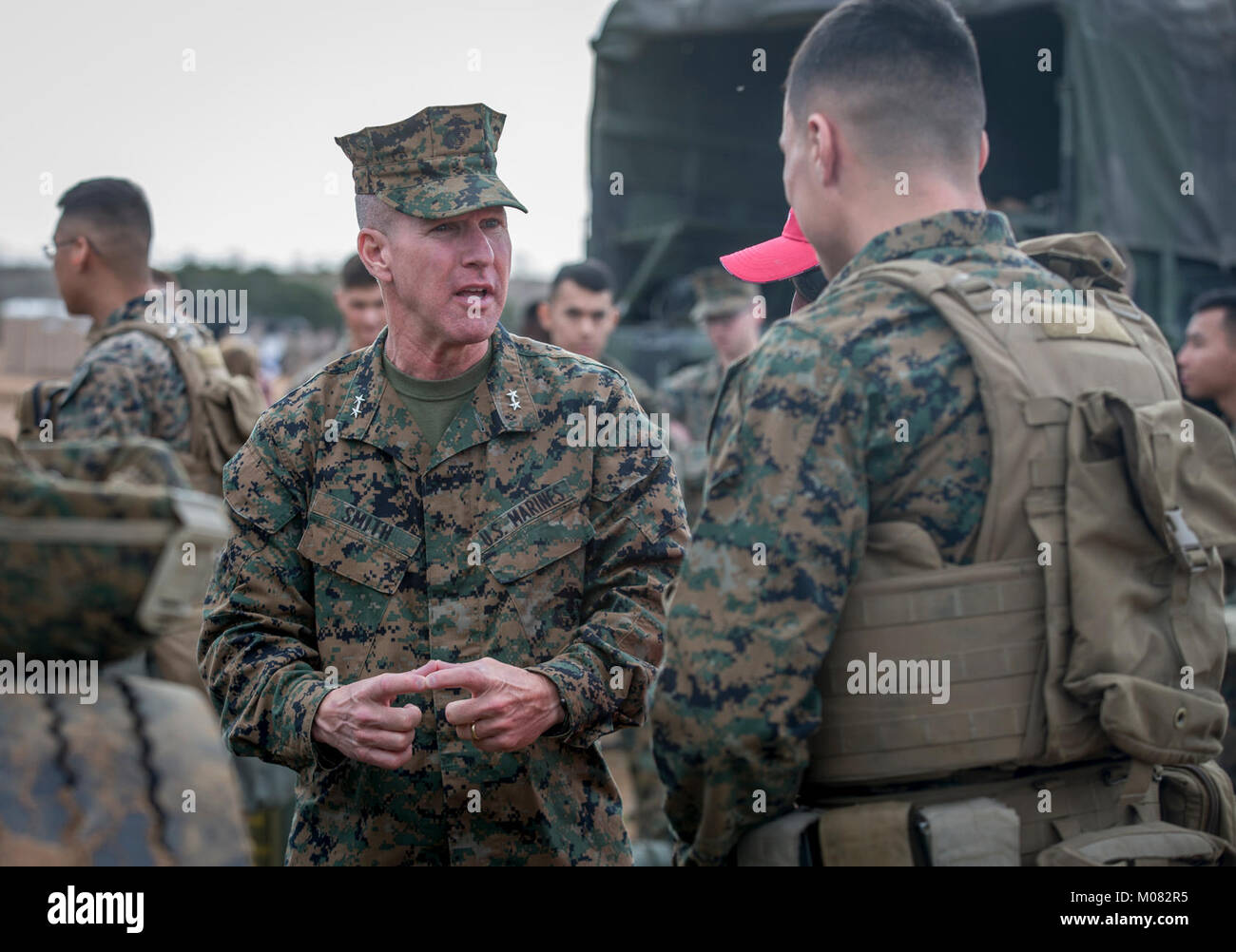U.S. Marine Corps Maj. Gen. Eric Smith, left, the commanding general of ...