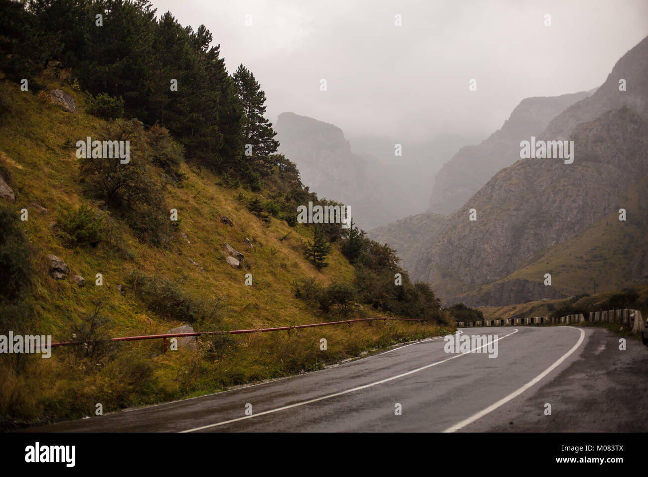 Cinematic road landscape. Road throuth the mountains horizontal image ...