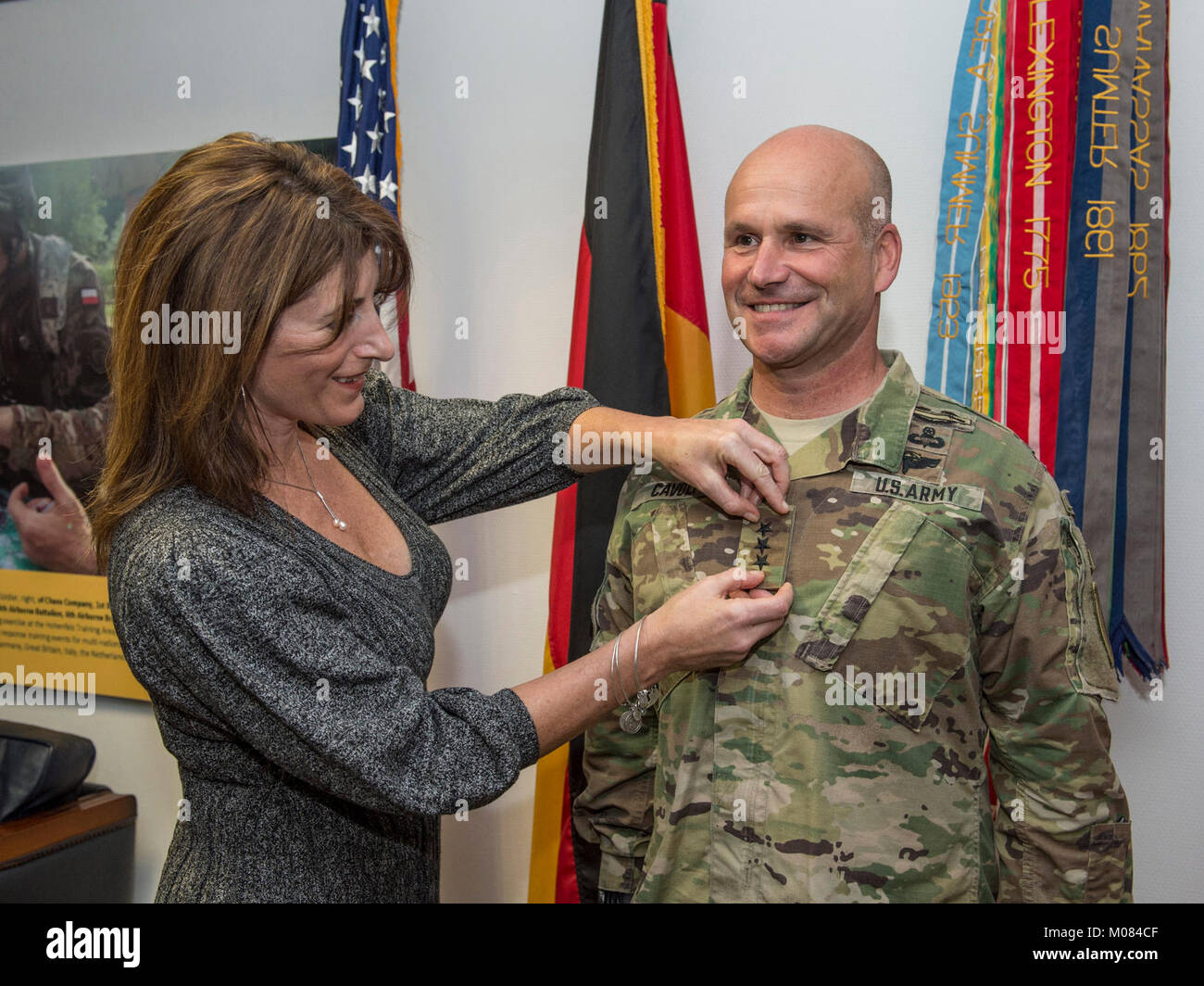 Lt. Gen. Christopher G. Cavioli's wife Christine places the new rank of ...