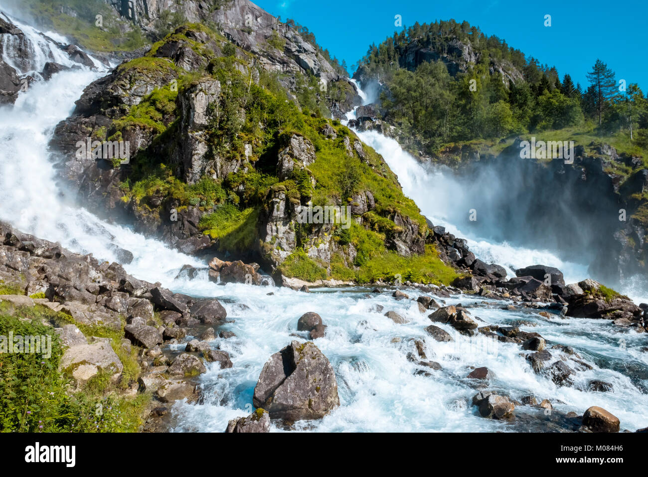 Summer Latefossen Waterfall Odda Norway Stock Photo - Alamy