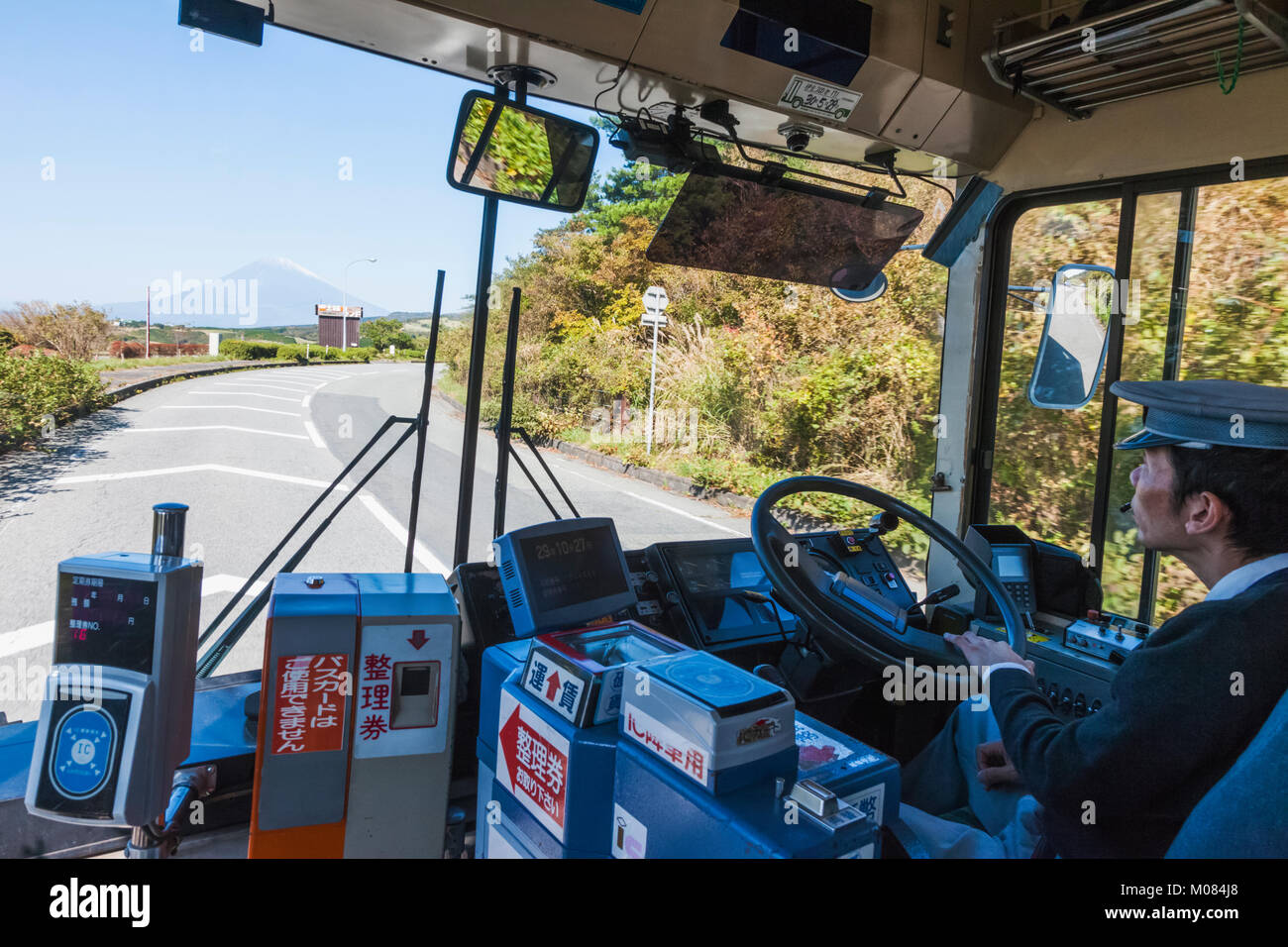 Japan, Honshu, Fuji-Hakone-Izu National Park, Local Bus Approaching Mt ...