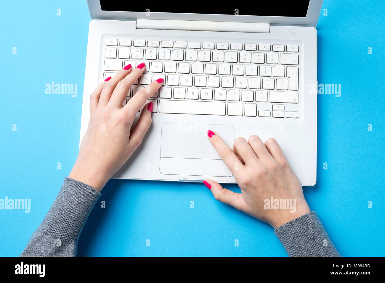 Overhead shot of woman using modern computer Stock Photo - Alamy
