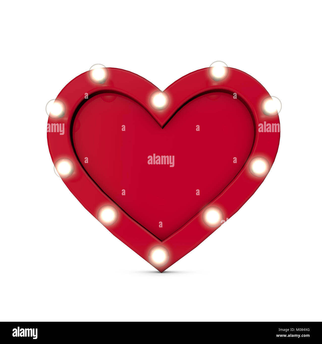 Red love heart shape with glowing lightbulbs around the edge. 3D ...