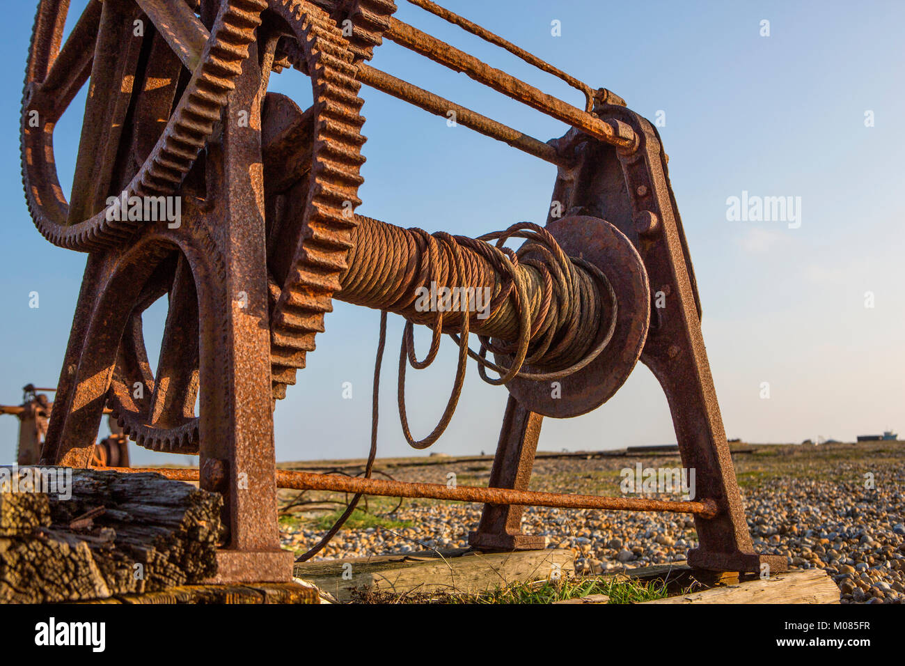 Old, rusty fishermans boat winch Stock Photo - Alamy