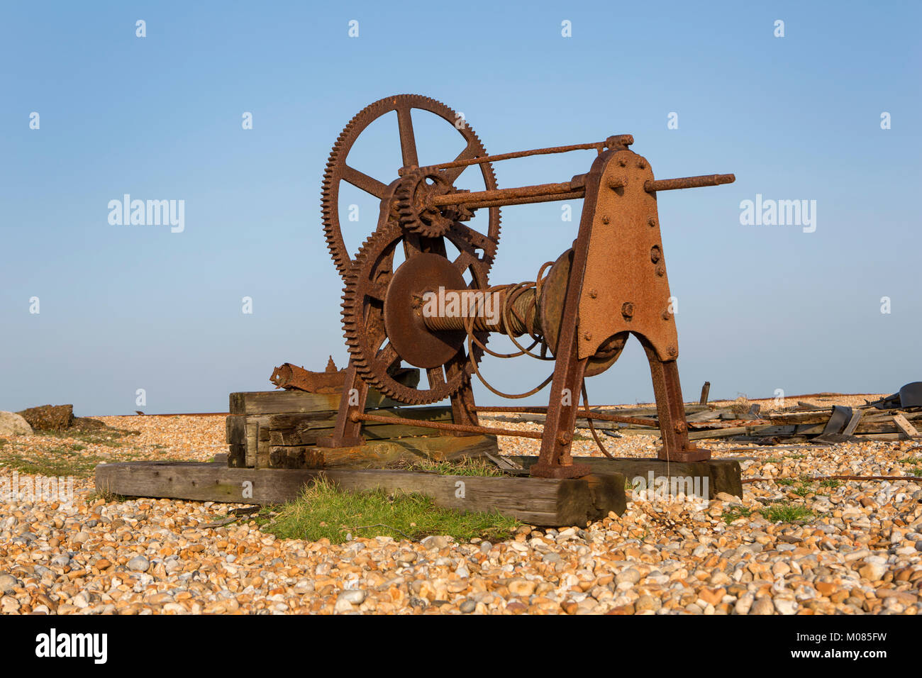 Old, rusty fishermans boat winch Stock Photo - Alamy