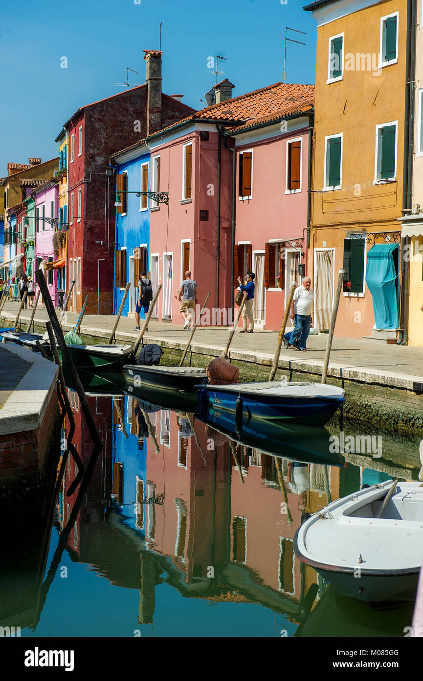The Island of Burano near Venice, Italy, famous for its pretty multi ...