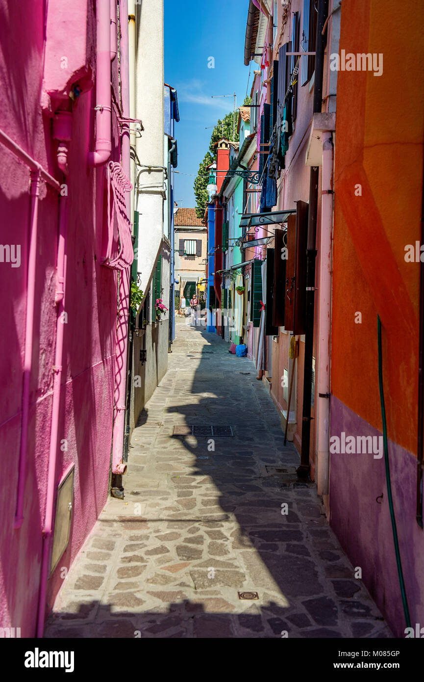 The Island of Burano near Venice, Italy, famous for its pretty multi ...