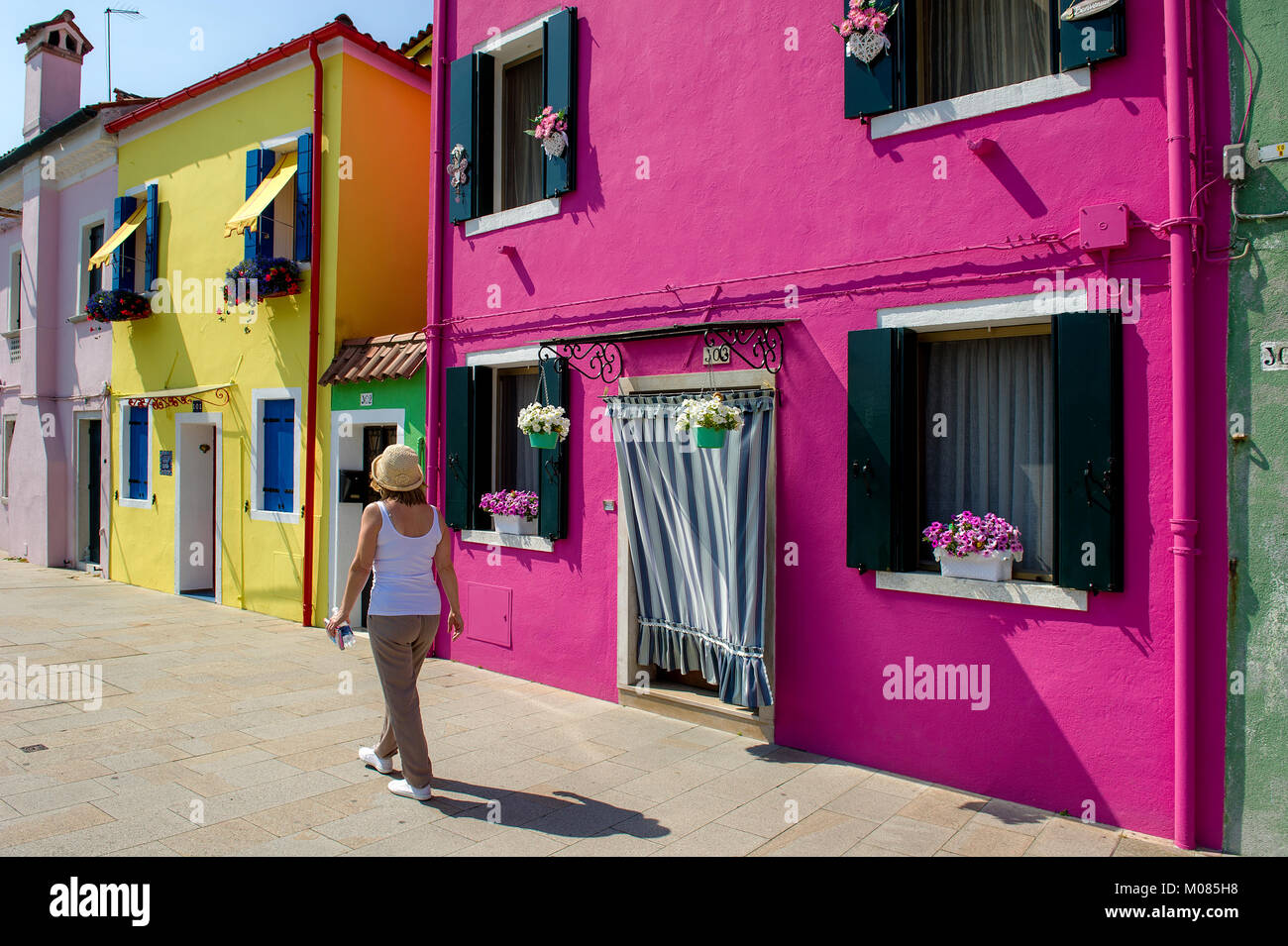 The Island of Burano near Venice, Italy, famous for its pretty multi ...
