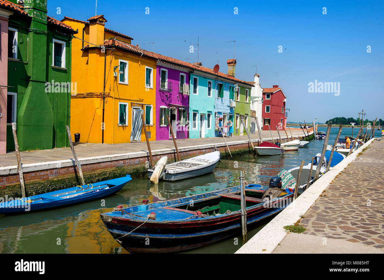 The Island of Burano near Venice, Italy, famous for its pretty multi ...