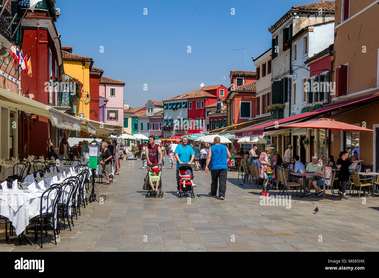 The Island of Burano near Venice, Italy, famous for its pretty multi ...