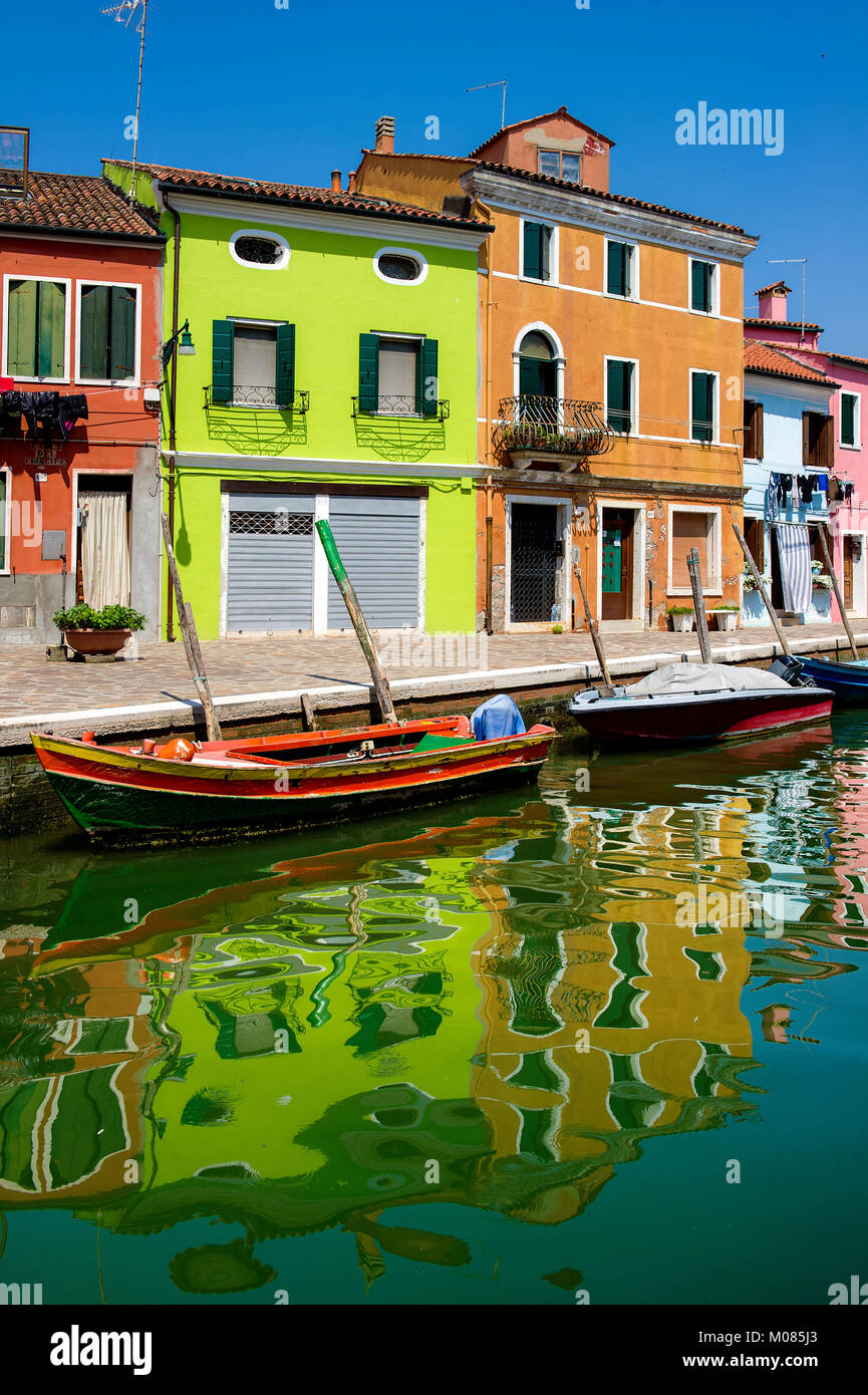 The Island of Burano near Venice, Italy, famous for its pretty multi ...