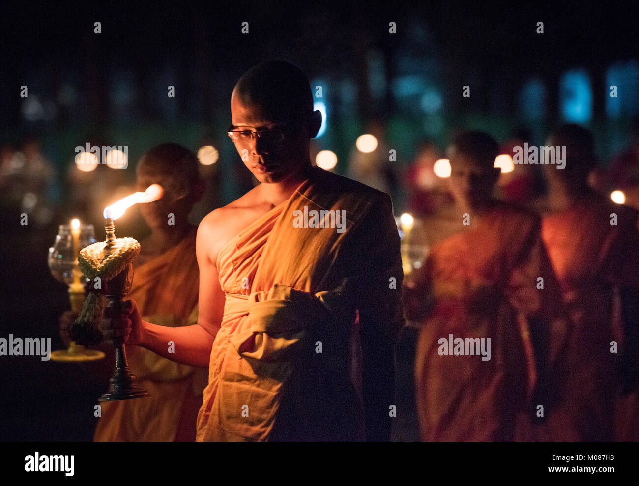 Senior Monk conducting prayers at Yi Peng festival, Chiang Mai ...