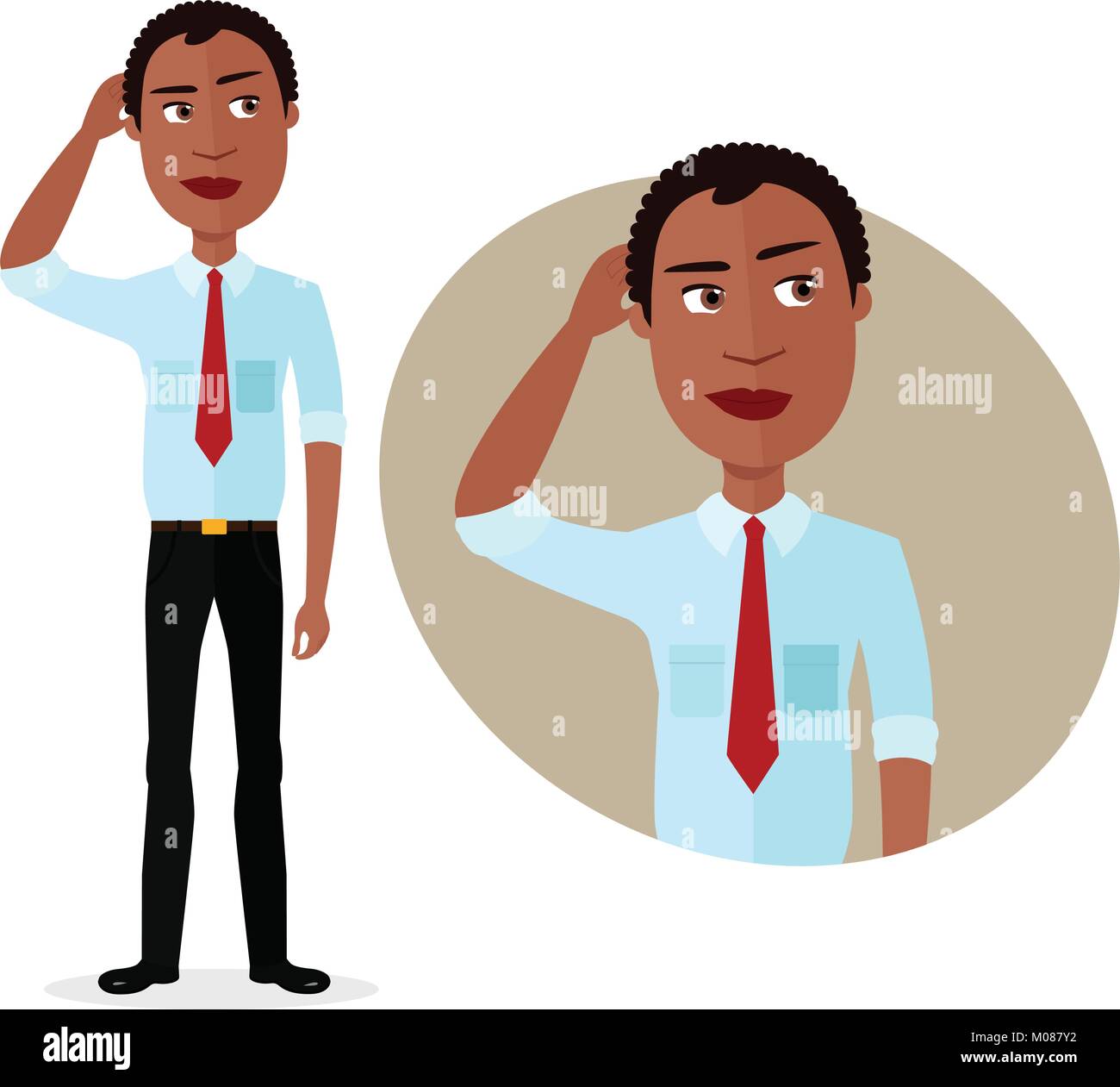 Spain african american business man is pensive thinking get an idea ...