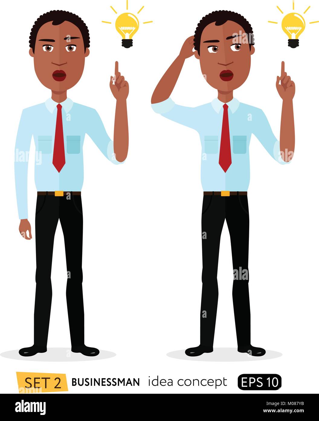 African american cartoon business man get an idea flat vector isolated ...