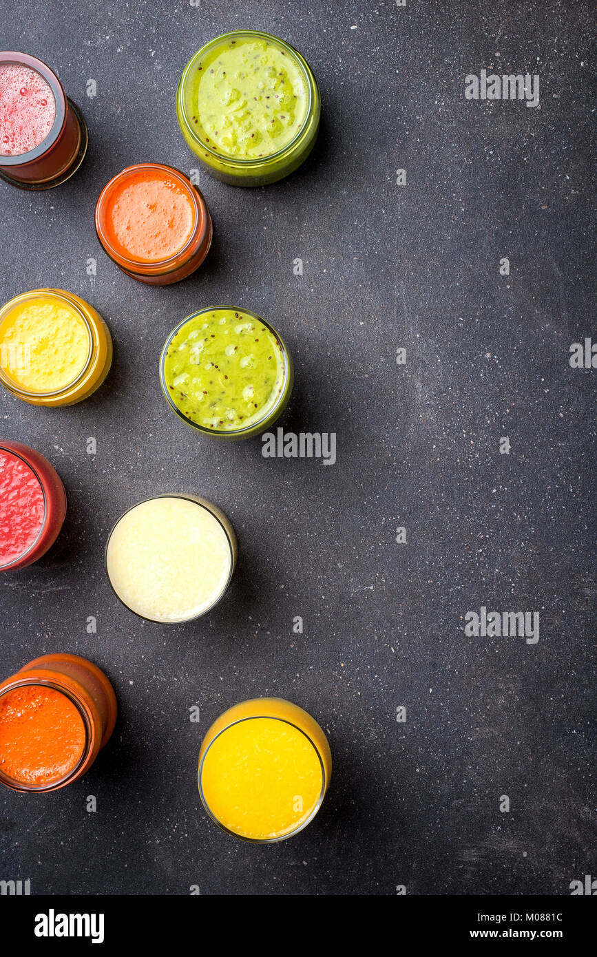 Glasses of fresh juice. Top view Stock Photo - Alamy