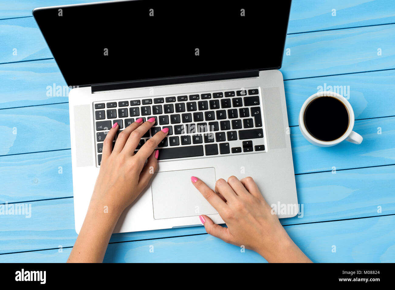 Woman using modern laptop Stock Photo - Alamy