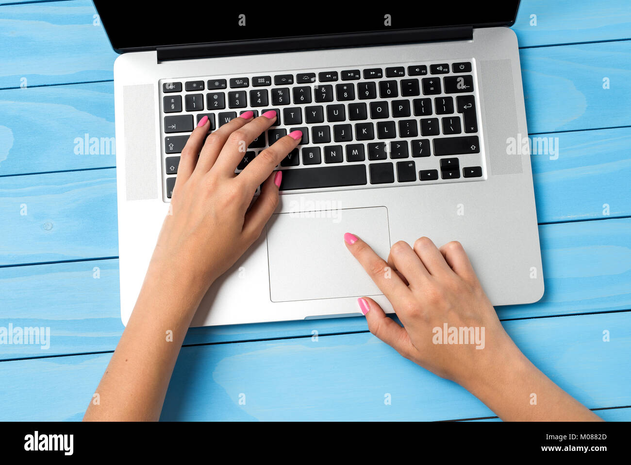 Aerial view female hands typing hi-res stock photography and images - Alamy