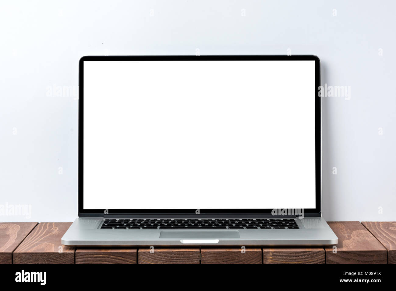 Modern laptop with clear white screen. Close up Stock Photo - Alamy