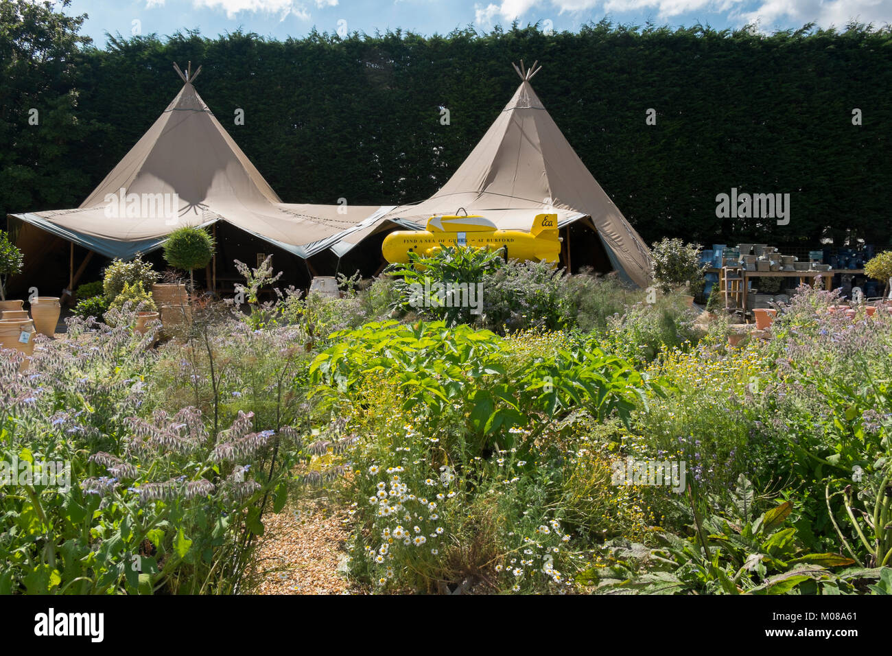 Pots and tents at Burford Garden Centre in the Cotswolds, Oxfordshire ...