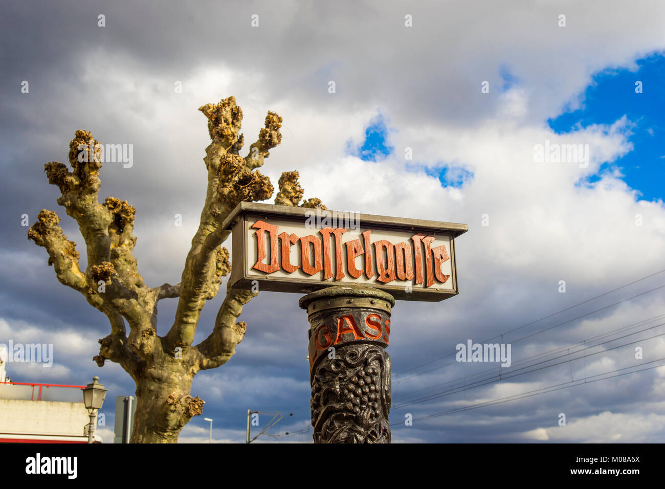 Ruedesheim, Germany - February 24, 2017: Sign Drosselgasse 'Drossel ...