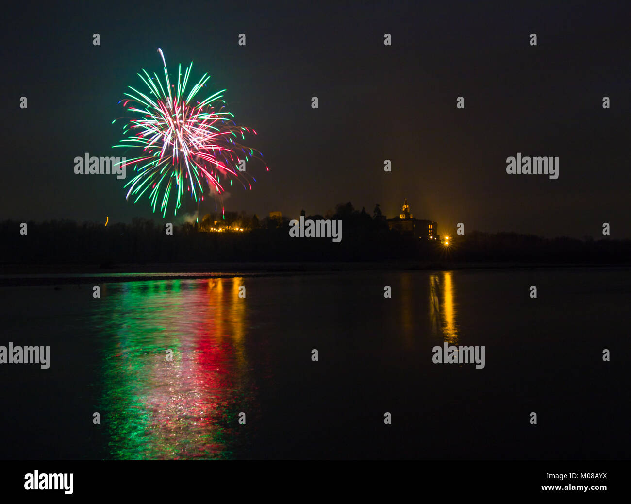 Fireworks in Rivalta castle Stock Photo - Alamy