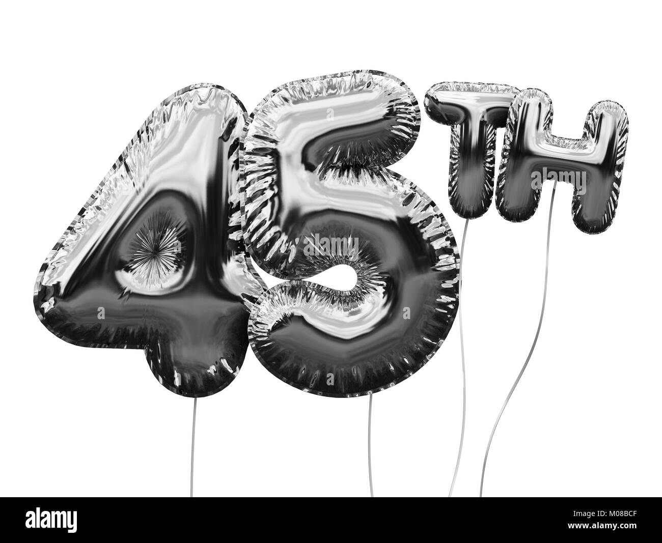 Gold number 45 foil birthday balloon isolated on white. Golden party ...