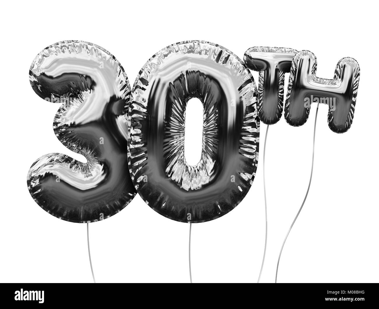 Gold number 30 foil birthday balloon isolated on white. Golden party ...