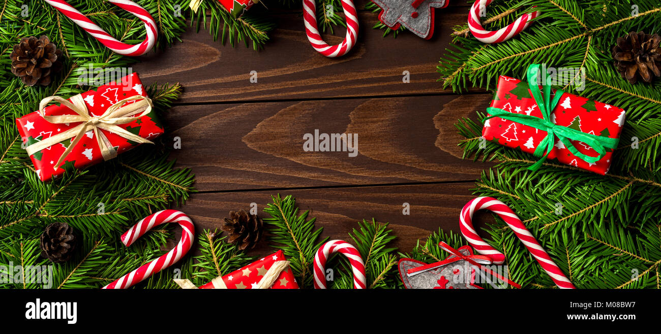 Christmas background with colorful gift boxes and decorations Stock ...