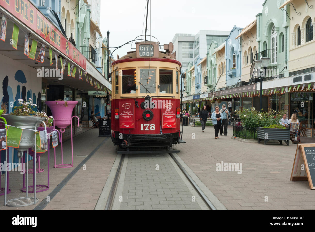 Colourful restored New Regent Street, Christchurch NZ, pastel colours ...