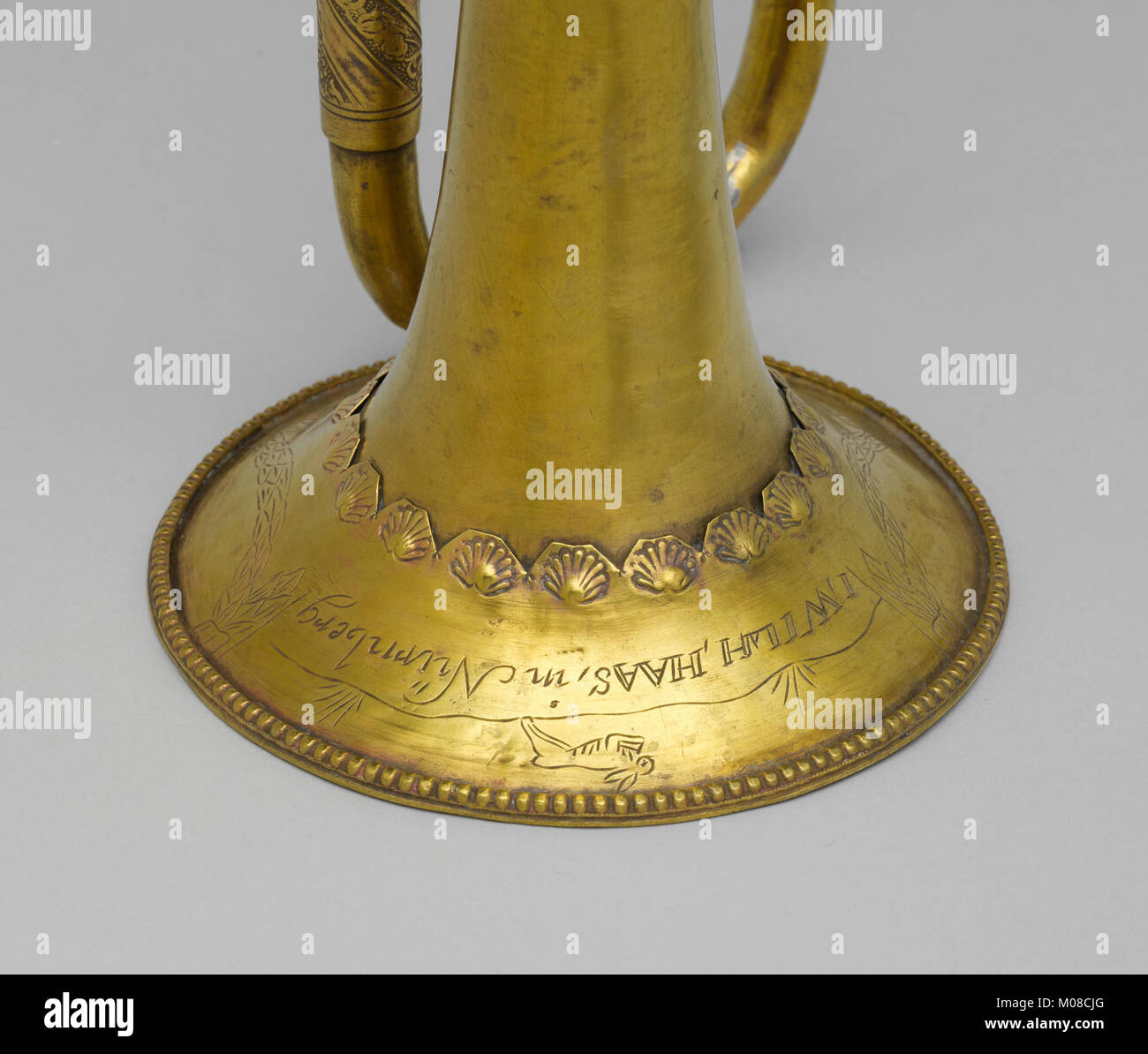 This natural trumpet, a brass wind instrument, represents a key element ...